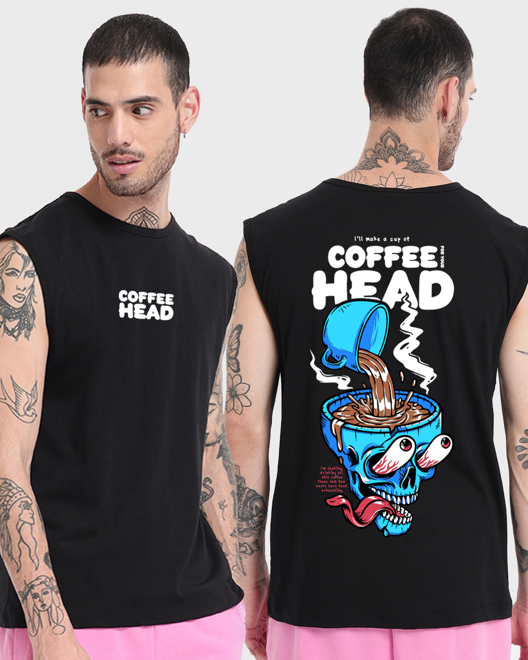 Buy Men's Black Coffee Head Graphic Printed Oversized Vest Online at ...