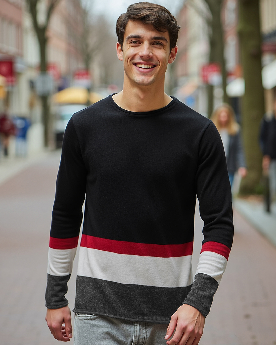 Buy Men's Black Color Block Flat Knit Sweater Online at Bewakoof