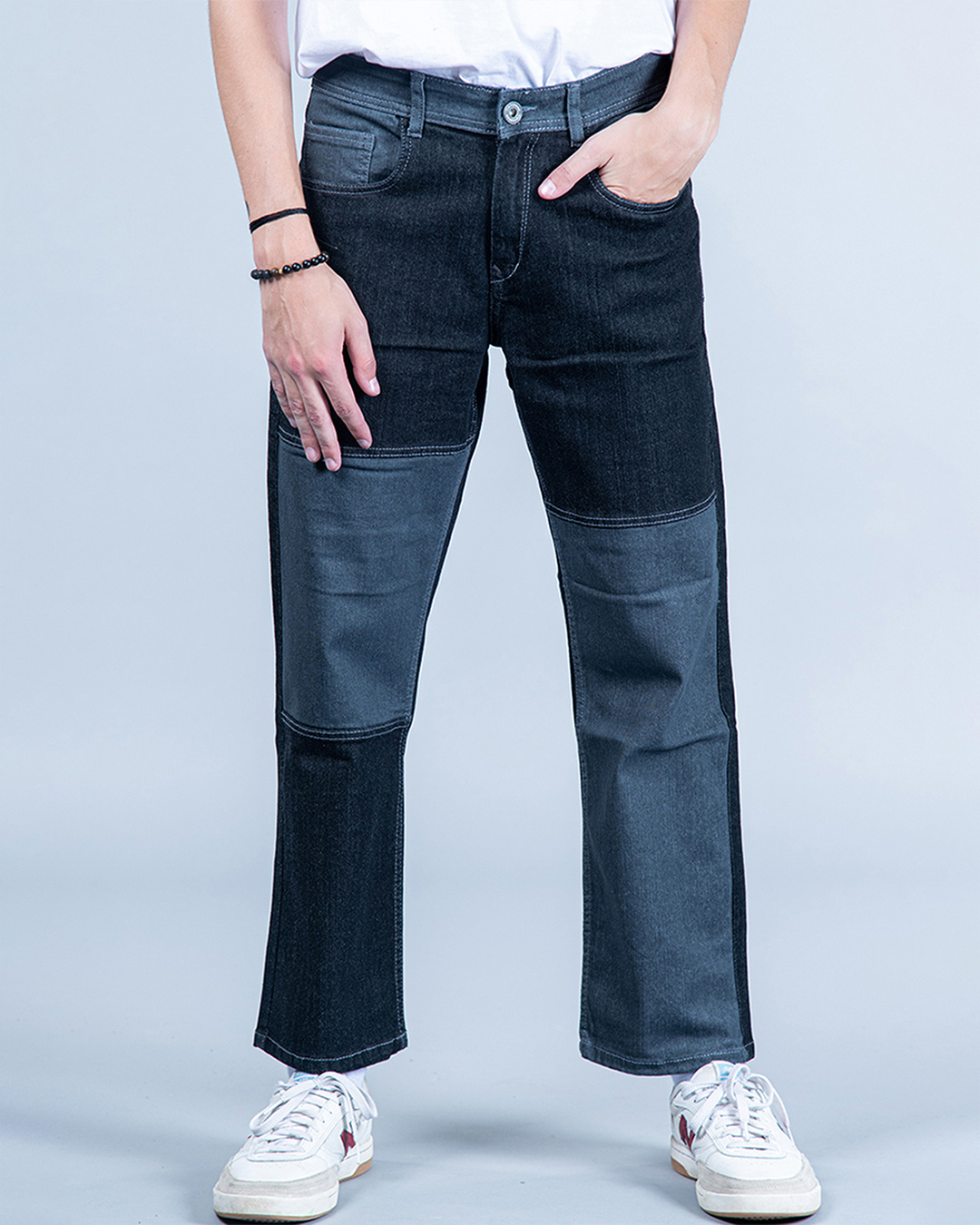Buy Men's Black Color Block Straight Fit Jeans Online at Bewakoof