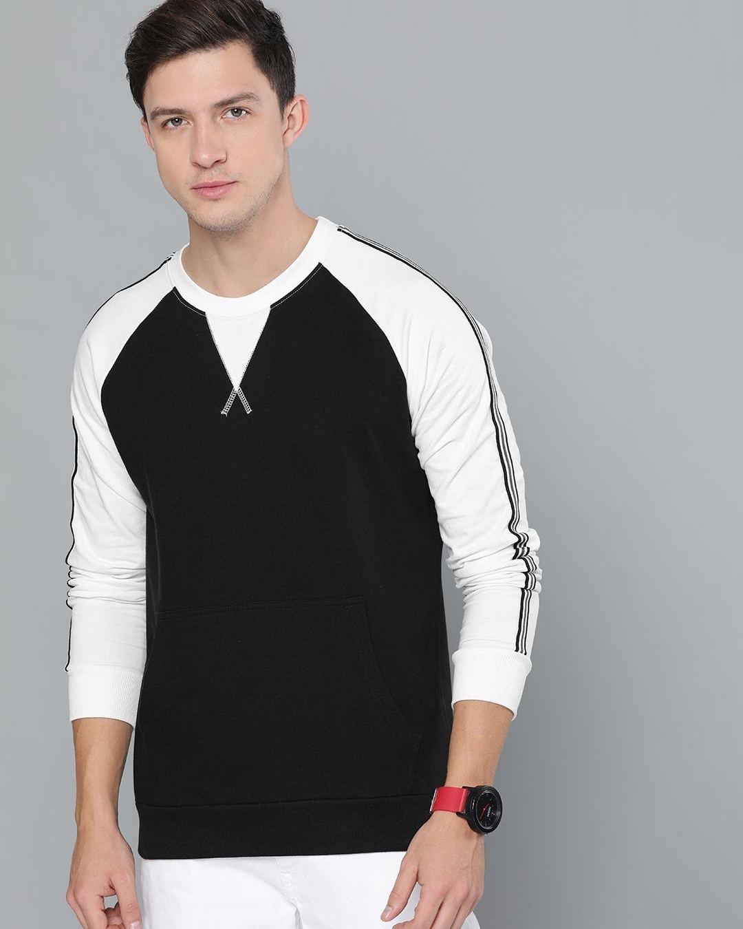 Buy Men's Black Color Block Sweatshirt Online at Bewakoof