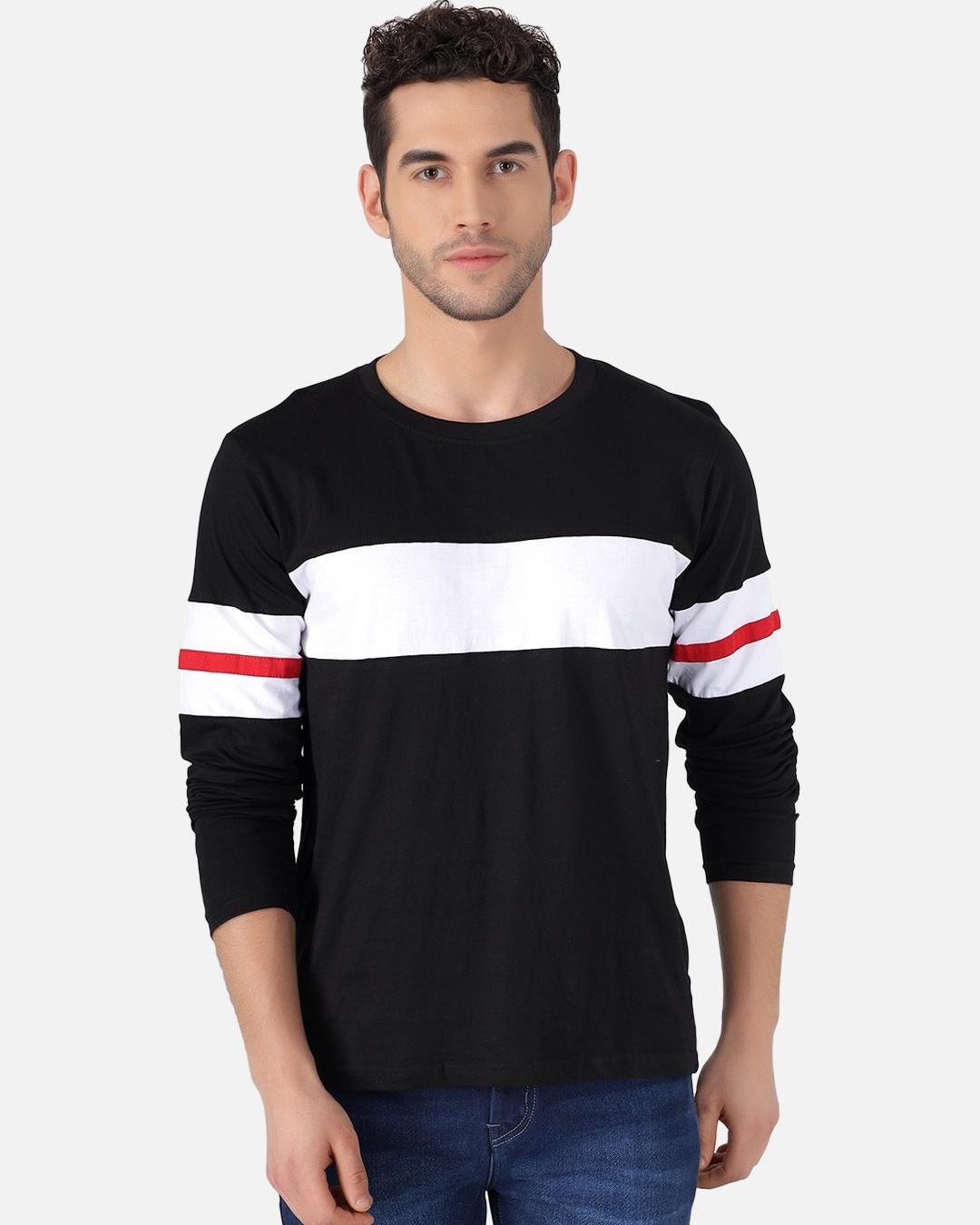 Buy Men's Black Color Block T-shirt Online at Bewakoof