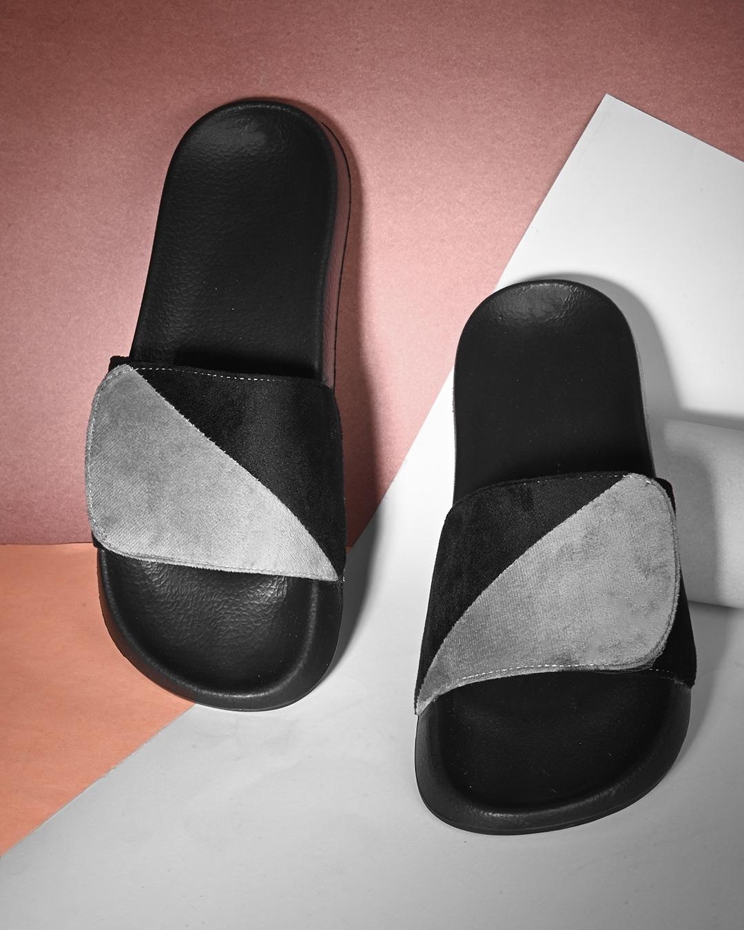 Buy Men's Black Color Blocked Adjustable Strap Sliders Online in India ...