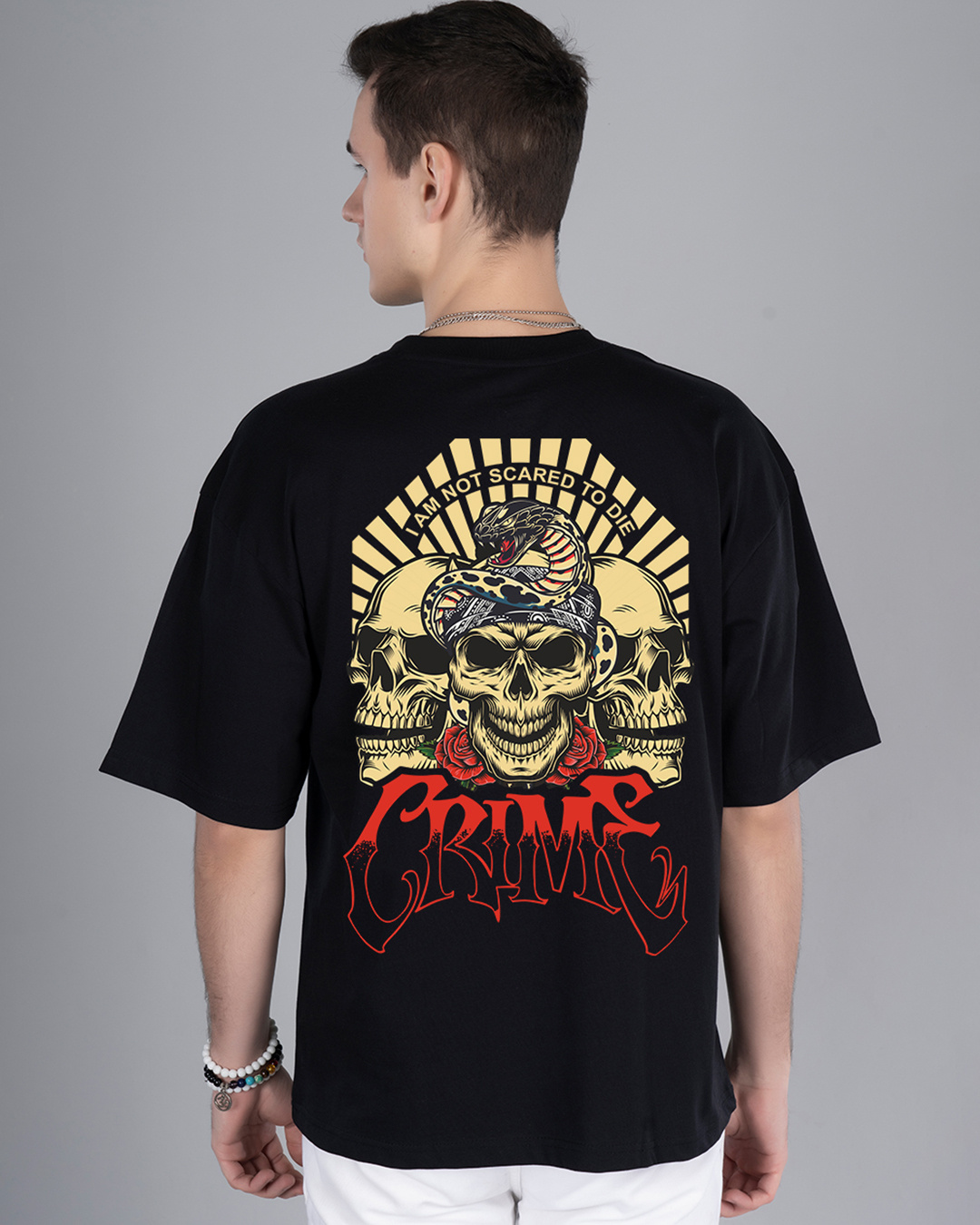 Buy Men's Black Crime Graphic Printed Oversized T-shirt Online at Bewakoof
