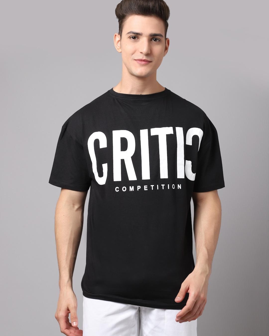 Buy Men's Black Critic Typography Oversized T-shirt for Men Black ...