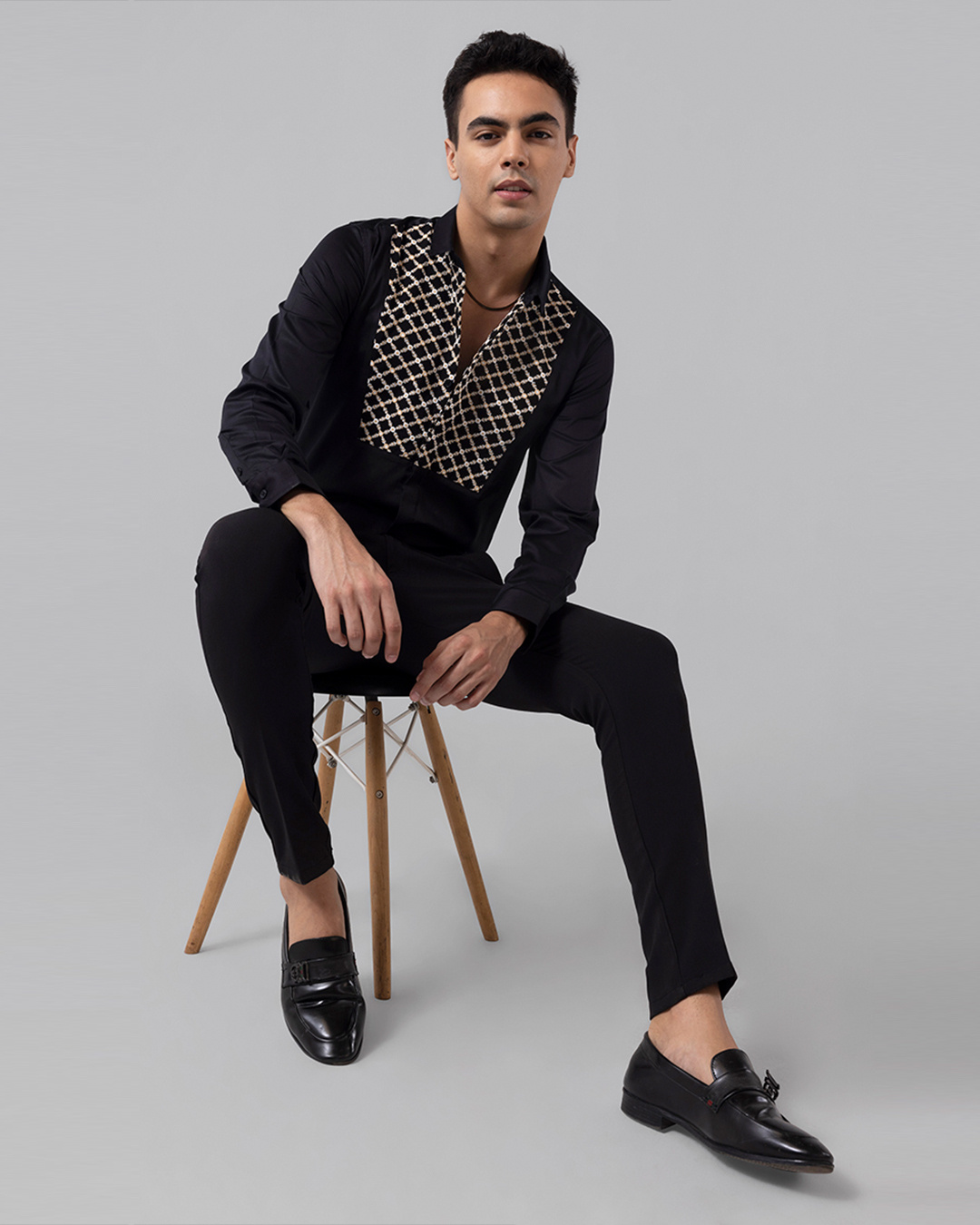 Buy Men's Black Cross Chain Embroidered Slim Fit Shirt Online at Bewakoof