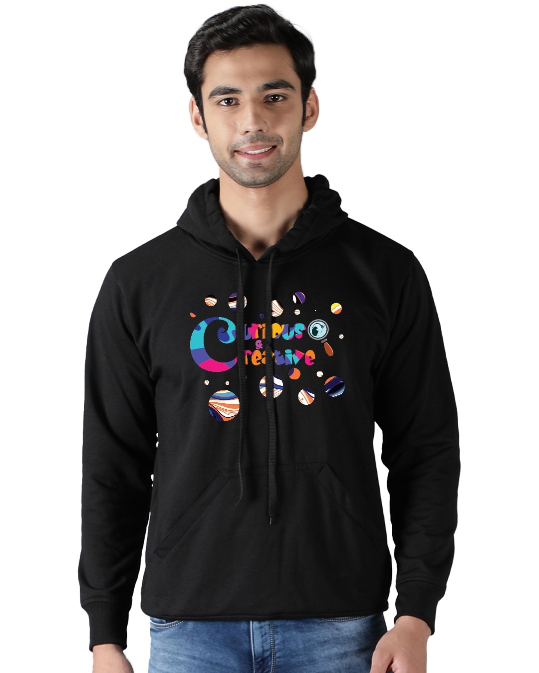 Buy Men's Black Curious & Creative Typography Hoodie Online at Bewakoof