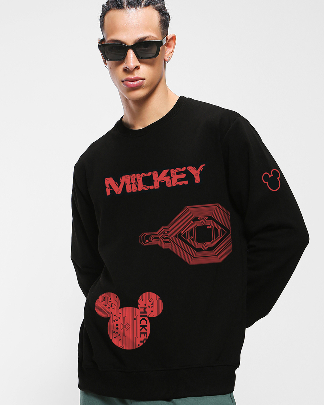 Buy Men's Black Cyber Mickey Graphic Printed Oversized Sweatshirt ...
