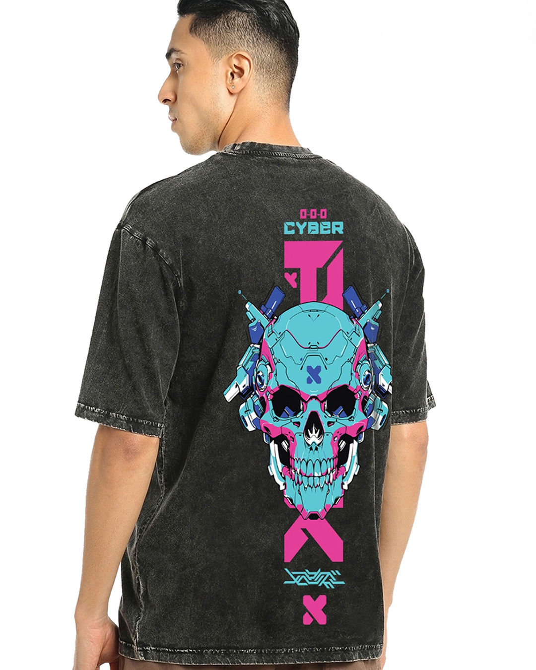 Buy Men's Black Cyber Punk Graphic Printed Oversized Acid Wash T-shirt ...