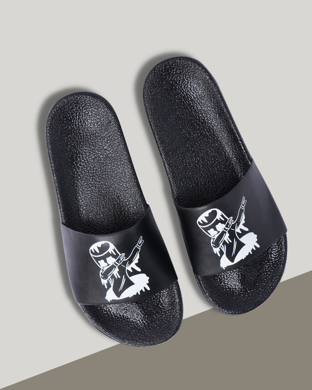 Buy Men's Black Dab Printed Sliders Online in India at Bewakoof