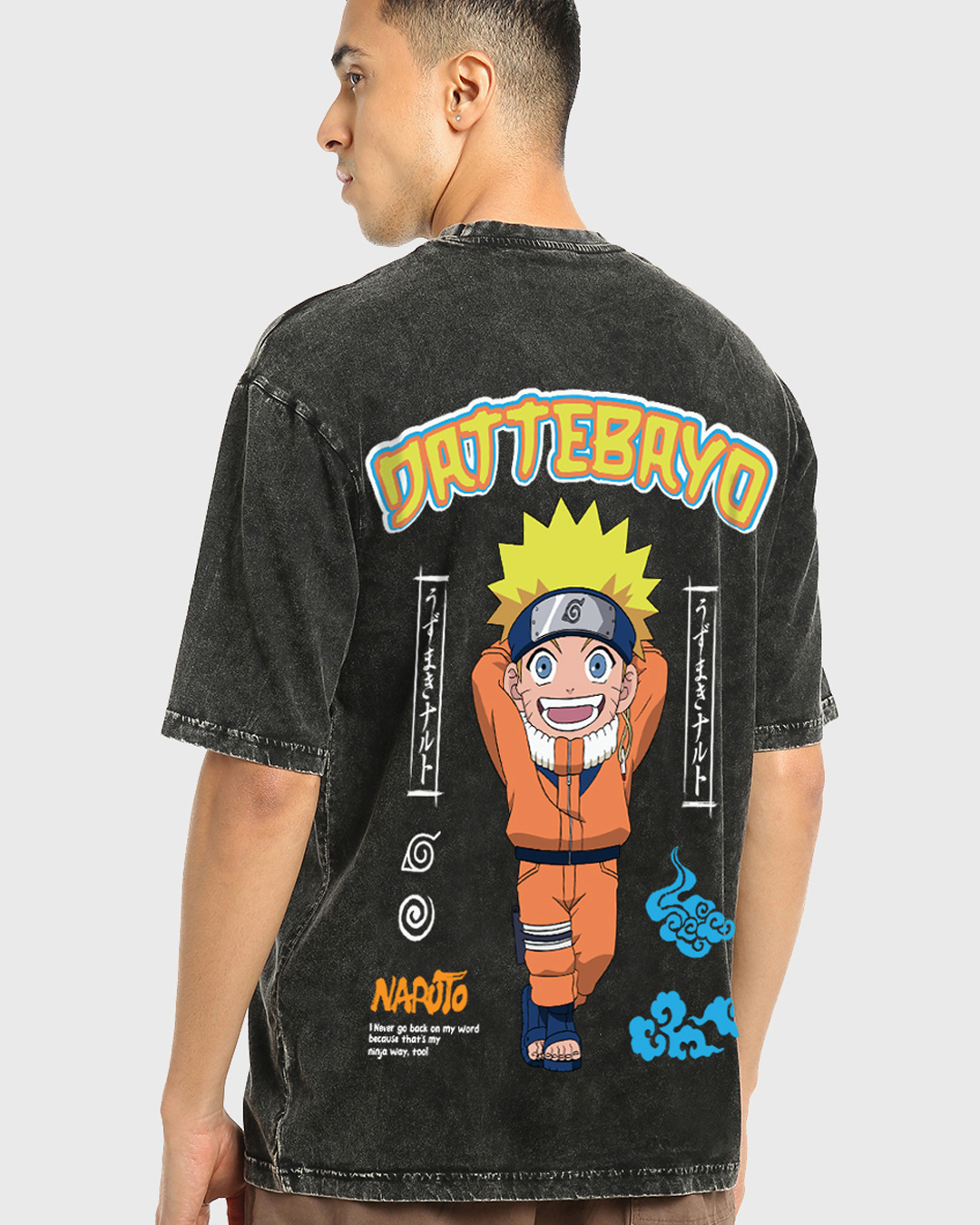 Buy Men's Black Dattebayo Graphic Printed Oversized Acid Wash T-shirt ...