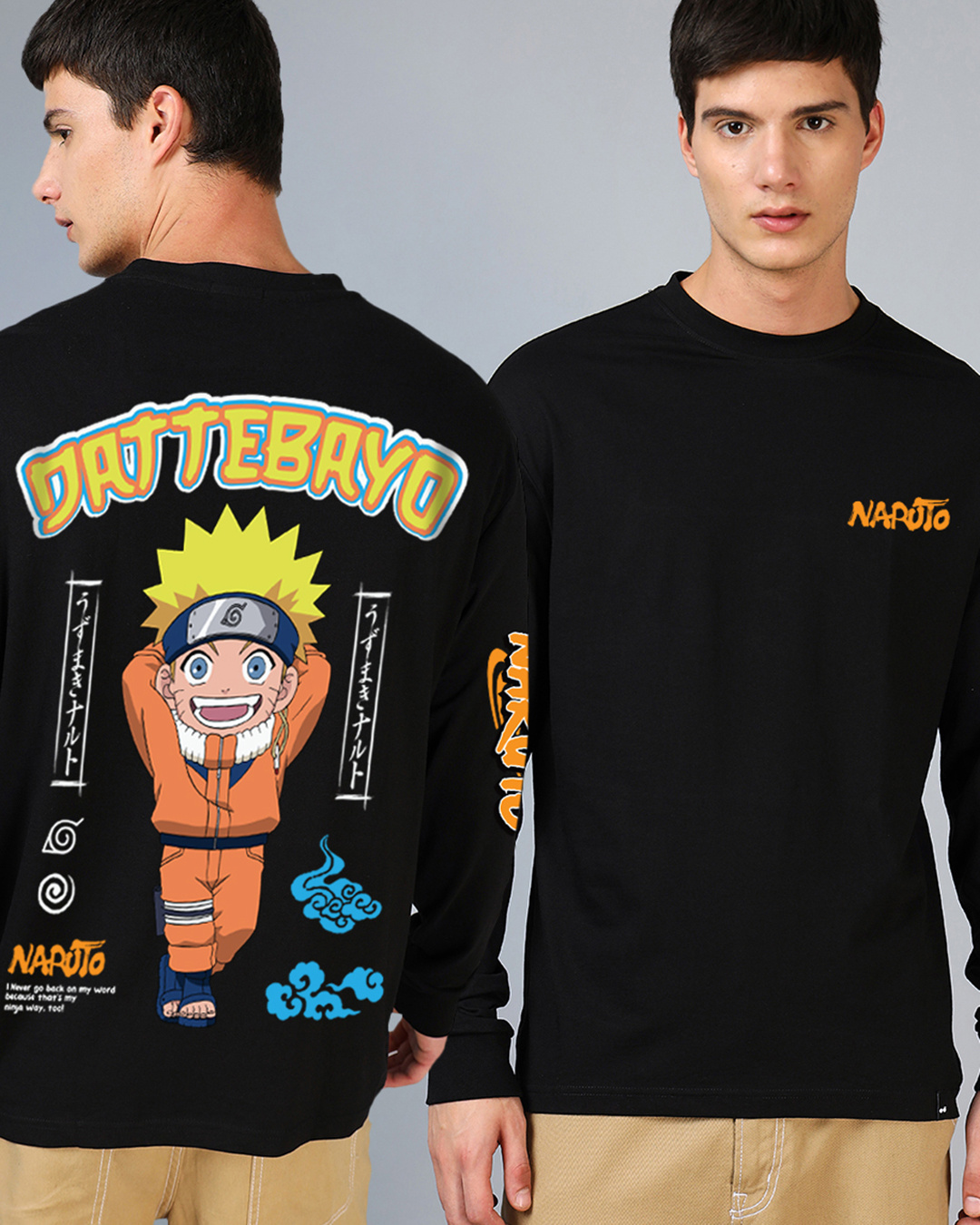 Buy Men's Black Dattebayo Graphic Printed Oversized T-shirt Online at ...