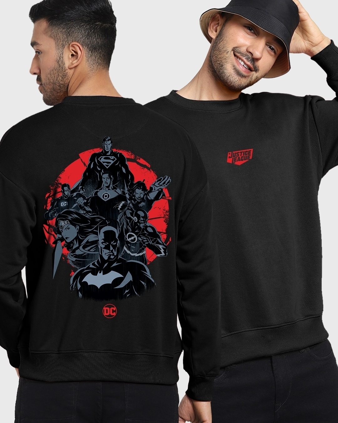 Buy Men's Black DC Superhero Graphic Printed Oversized Sweatshirt ...