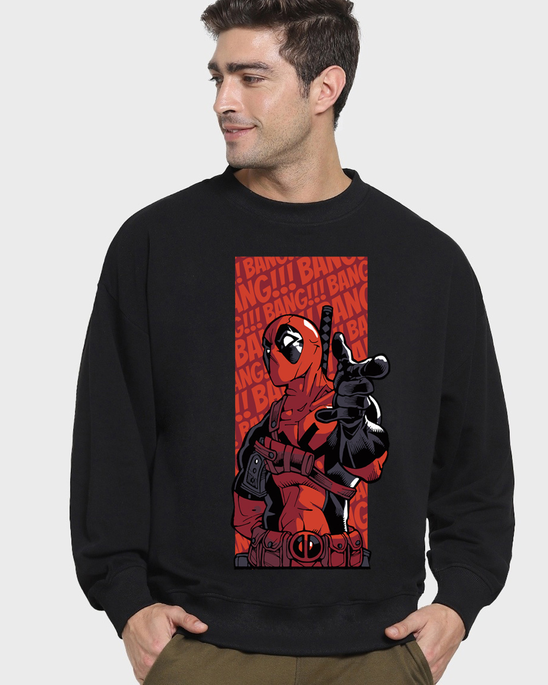 Buy Men's Black Deadpool Reloaded Graphic Printed Oversized Sweatshirt ...