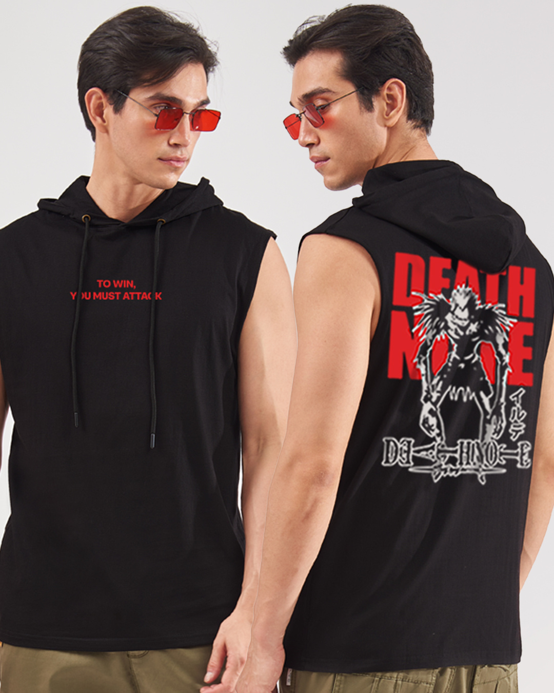 Buy Men's Black Death Note Graphic Printed Oversized Hoodie Vest Online ...