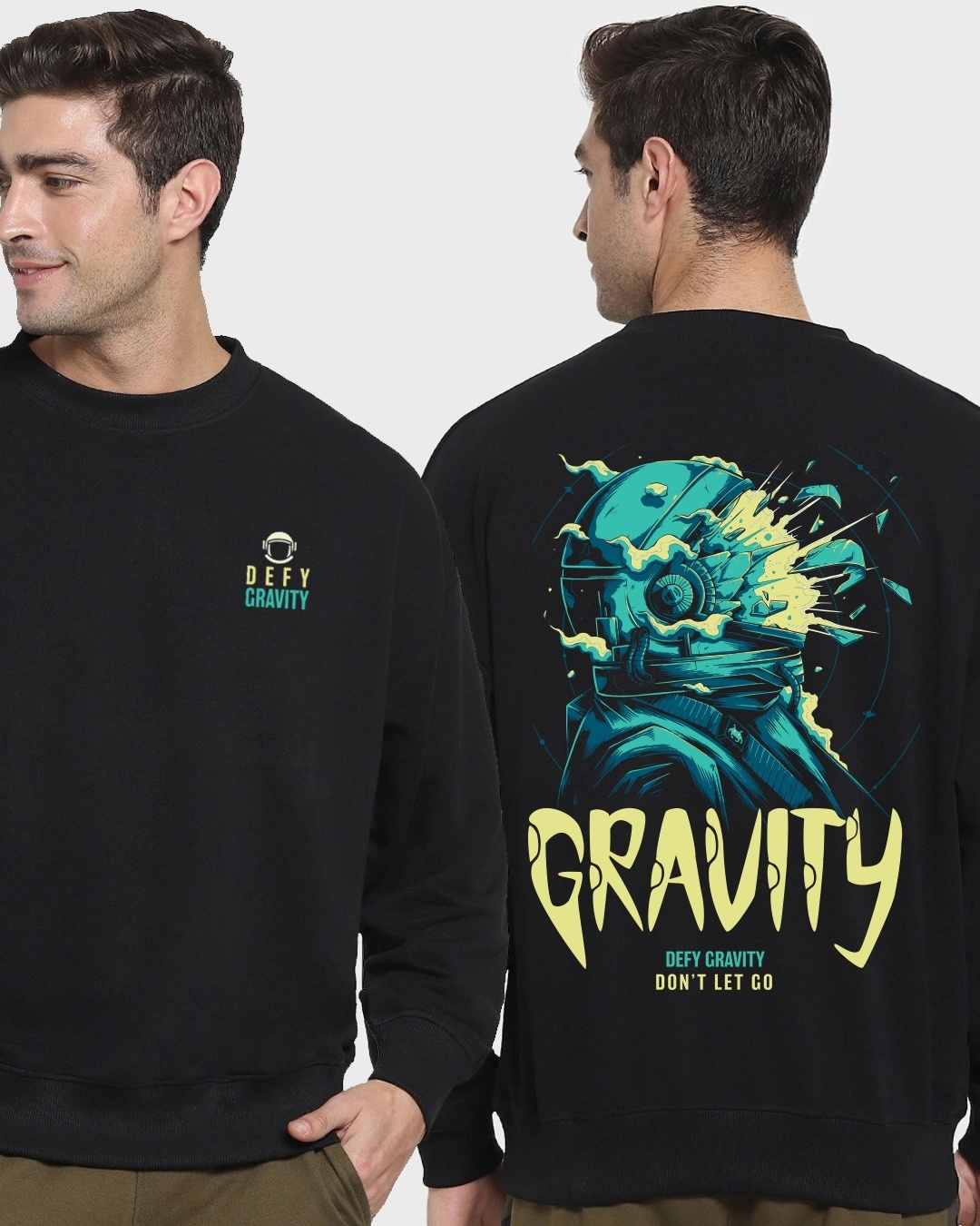Buy Men's Black Defy Gravity Graphic Printed Oversized Sweatshirt Online at Bewakoof