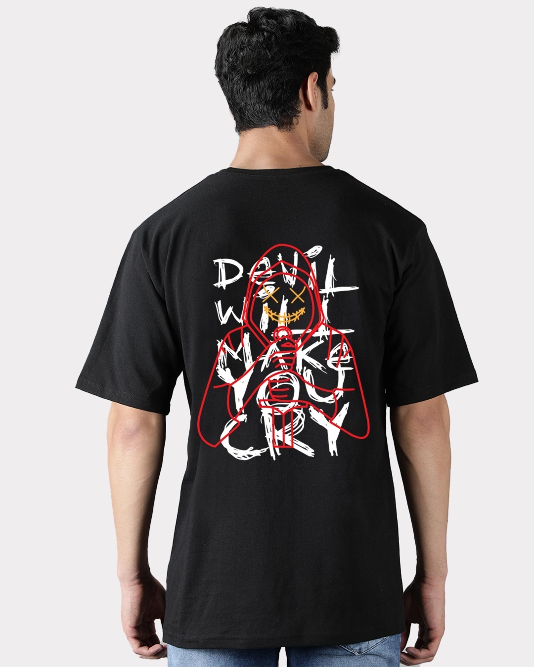 Buy Men's Black Devil Make You Cry Graphic Printed Oversized T-shirt ...