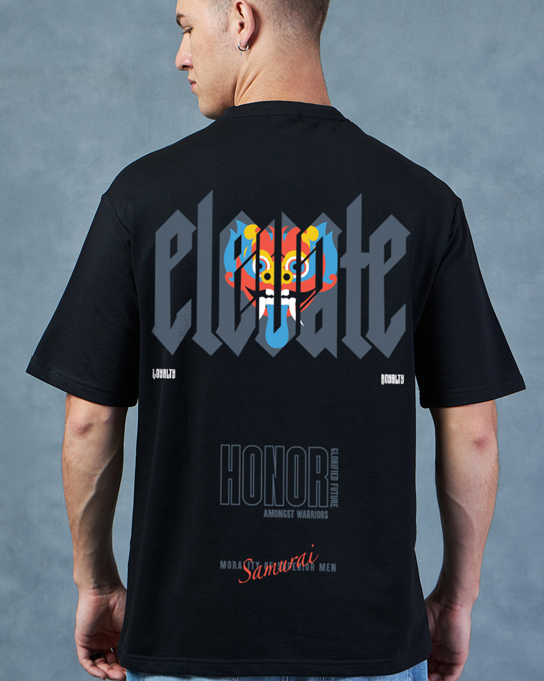 Buy Men's Black Elevate Graphic Printed Oversized T-shirt Online at Bewakoof