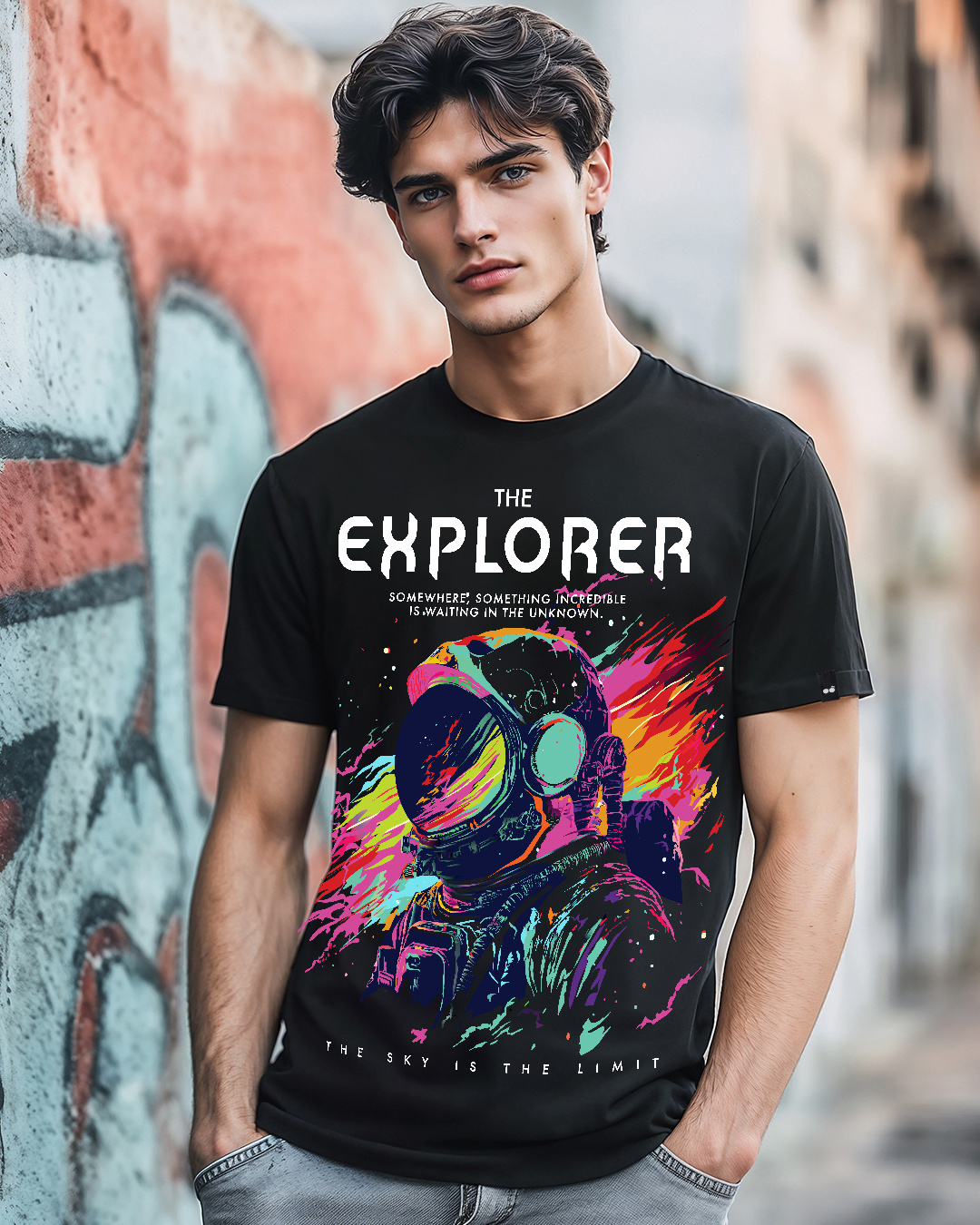 Buy Men's Black Explorer Graphic Printed T-shirt Online at Bewakoof