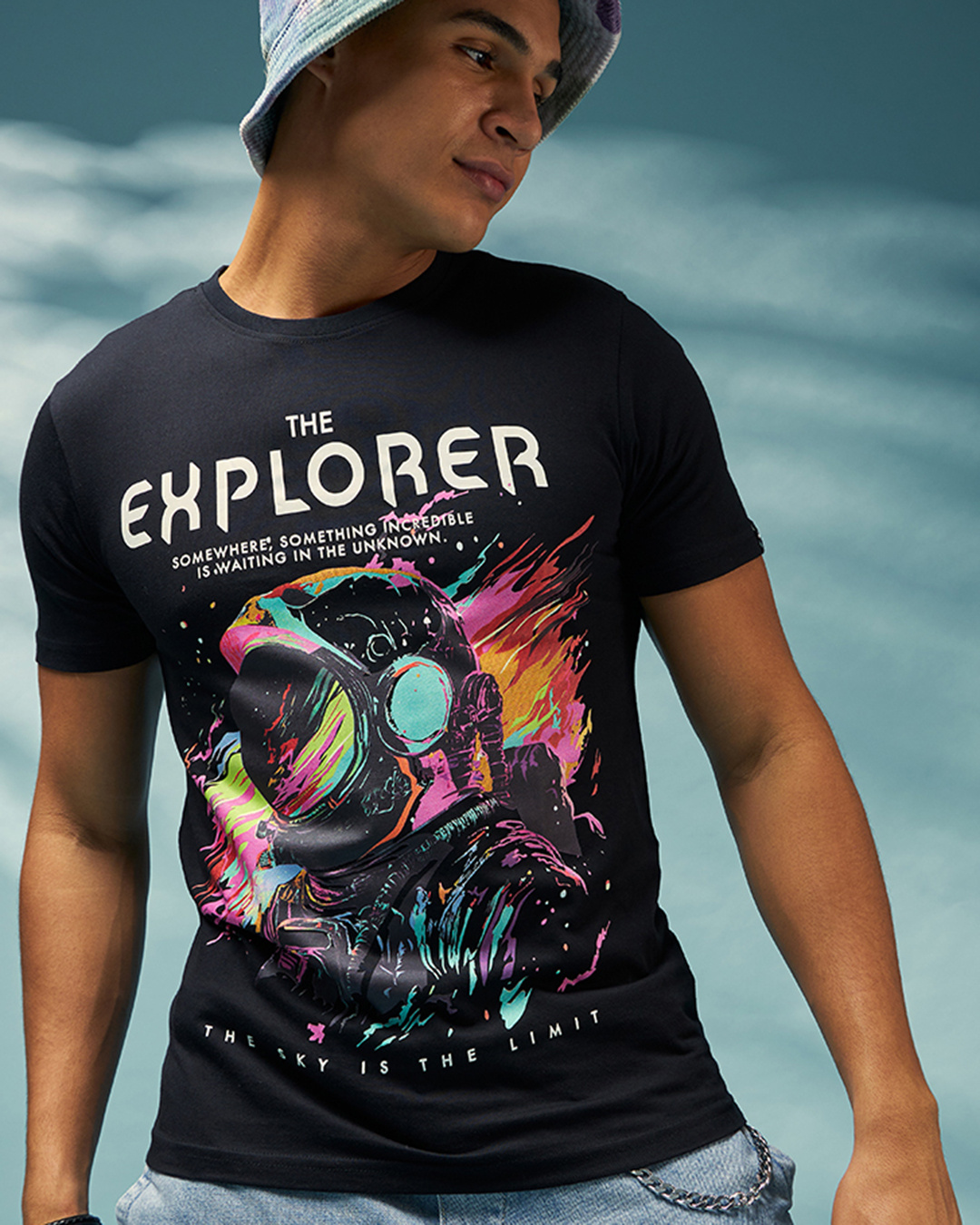Buy Men's Black Explorer Graphic Printed T-shirt Online at Bewakoof