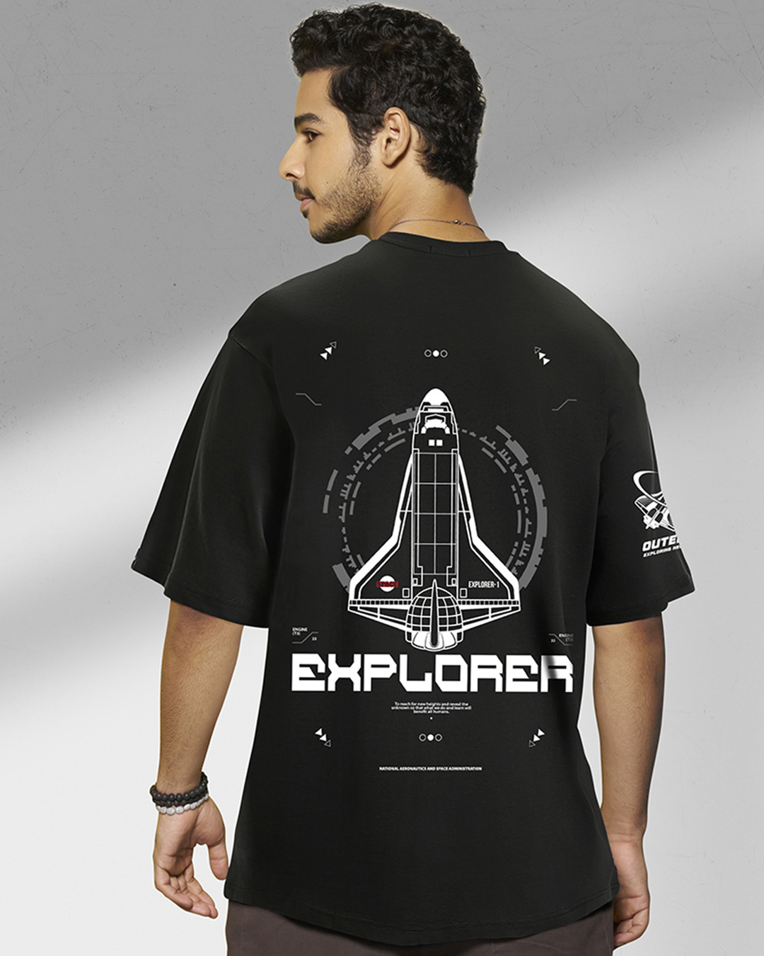 Buy Men's Black Explorer NASA Graphic Printed Oversized T-shirt Online ...