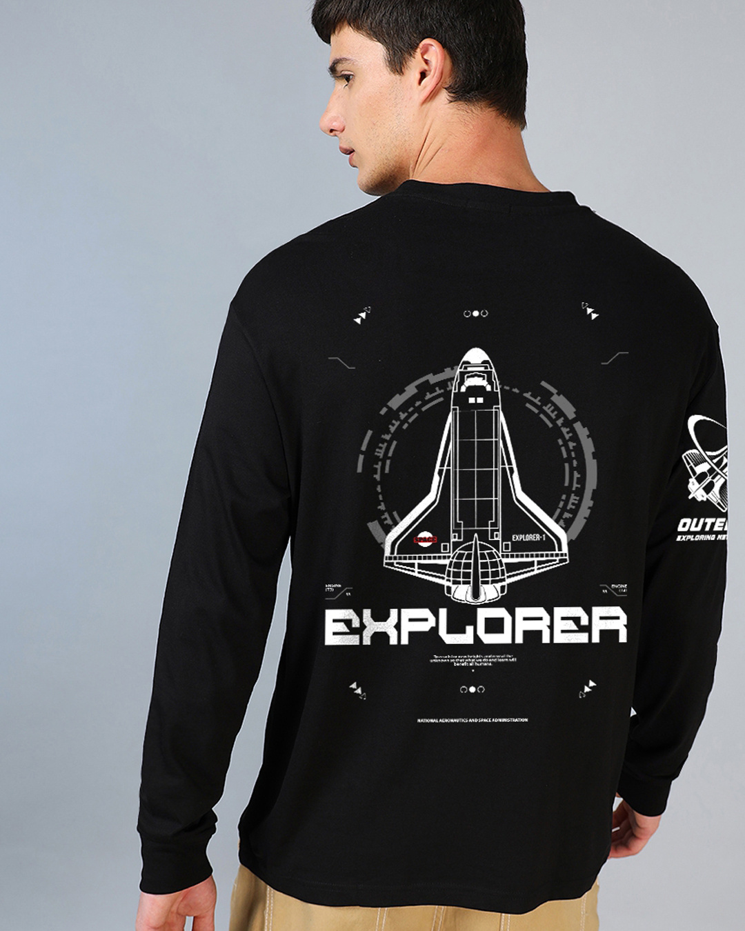 Buy Men's Black Explorer Nasa Graphic Printed Oversized T-shirt Online ...