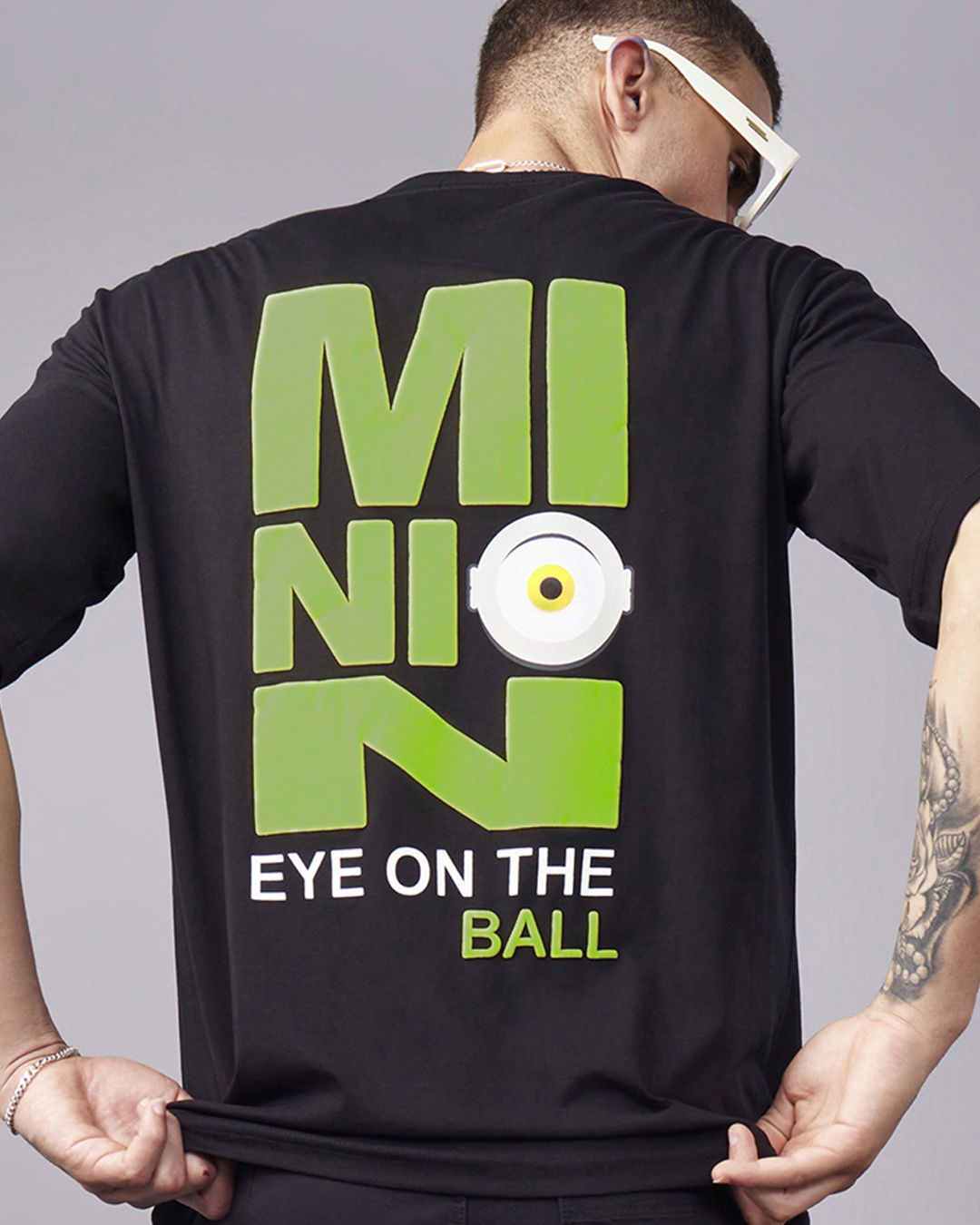 Buy Men's Black Eye On The Ball Typography Oversized T-shirt Online at ...