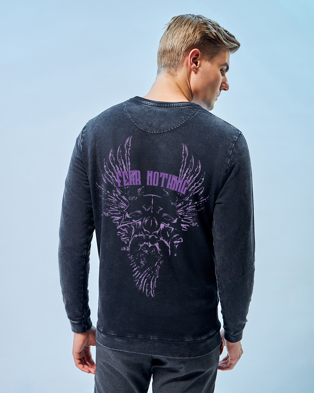 Buy Men's Black Fear Nothing Graphic Printed Sweatshirt Online at Bewakoof
