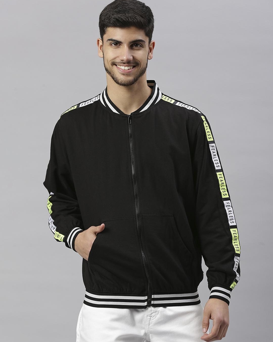 Buy Men's Black Fearless Typography Jacket Online at Bewakoof