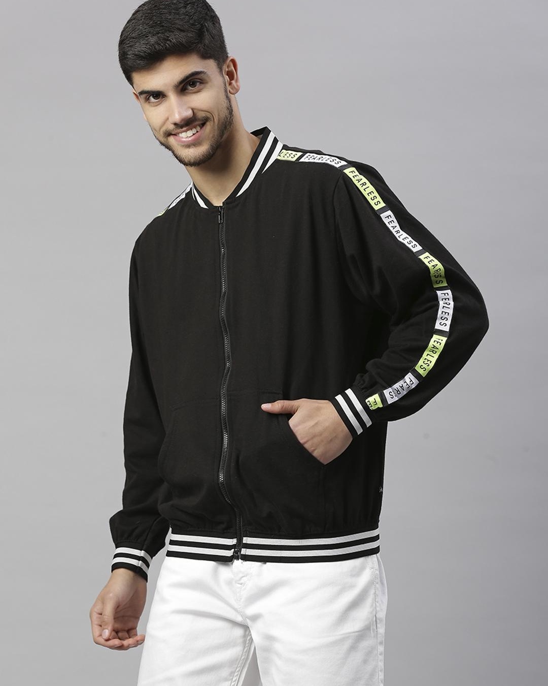Buy Men's Black Fearless Typography Jacket Online at Bewakoof