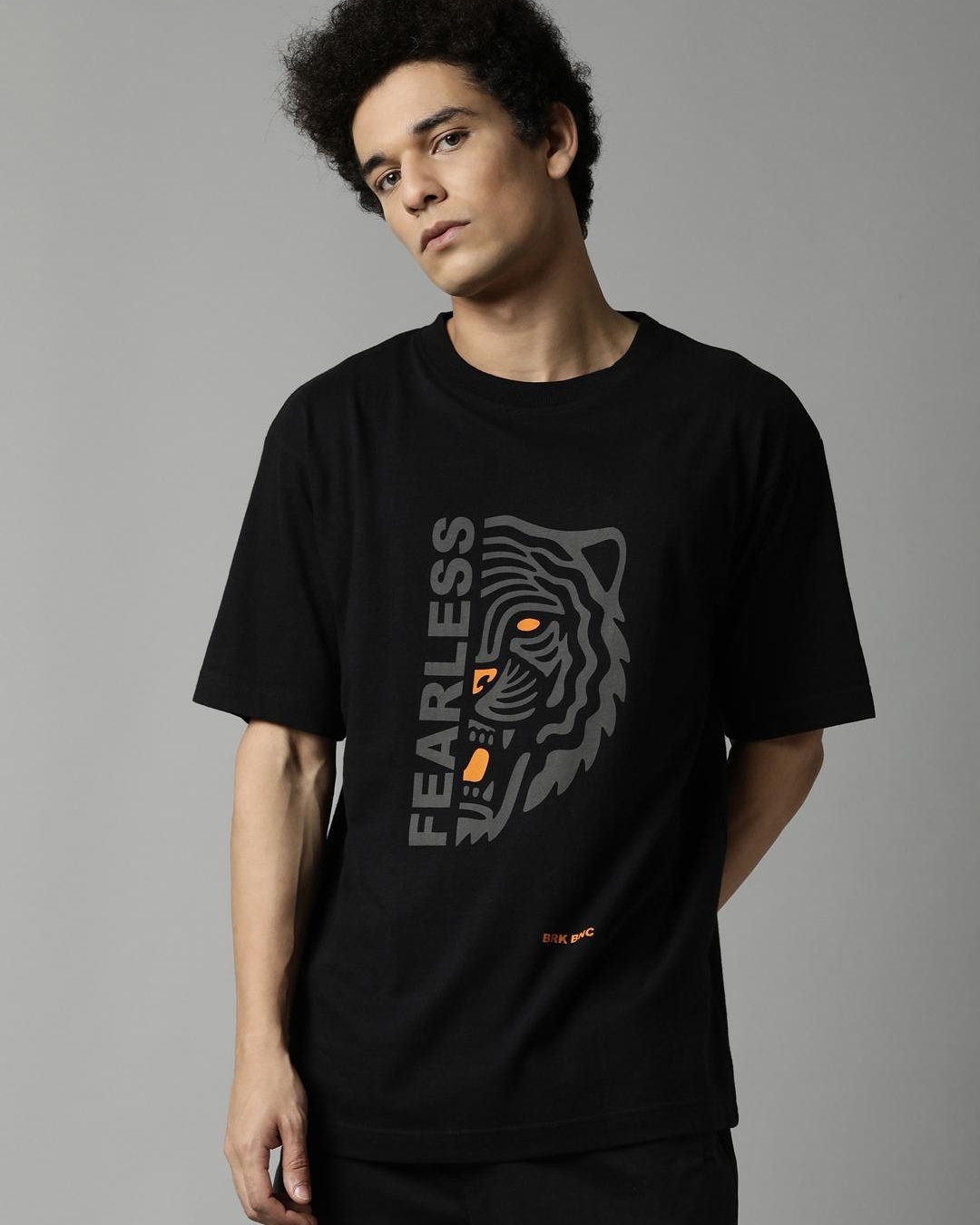 Buy Men's Black Fearless Typography Oversized Fit T-shirt Online at Bewakoof
