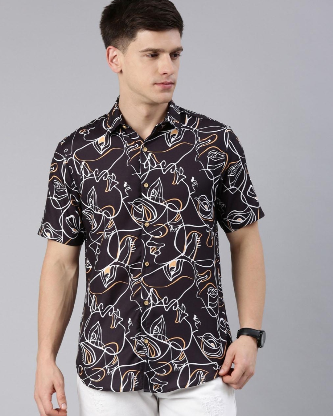 Buy Mens Black Figure Abstract Printed Slim Fit Shirt Online At Bewakoof