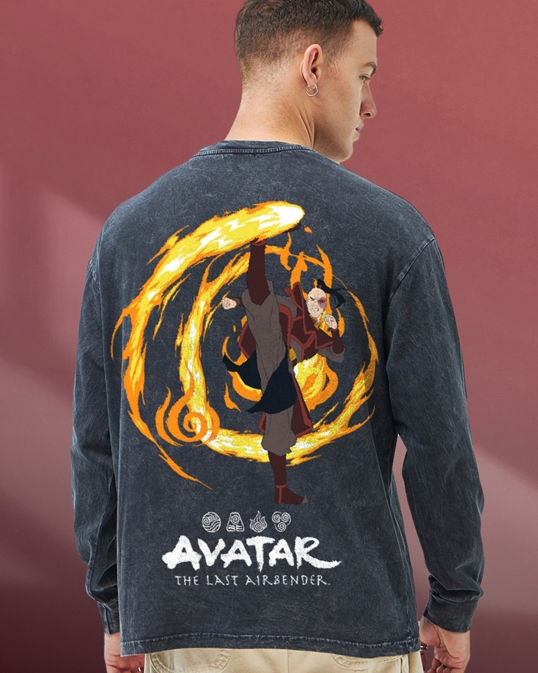 Buy Men's Black Firebending Zuko Graphic Printed Oversized Acid Wash T ...