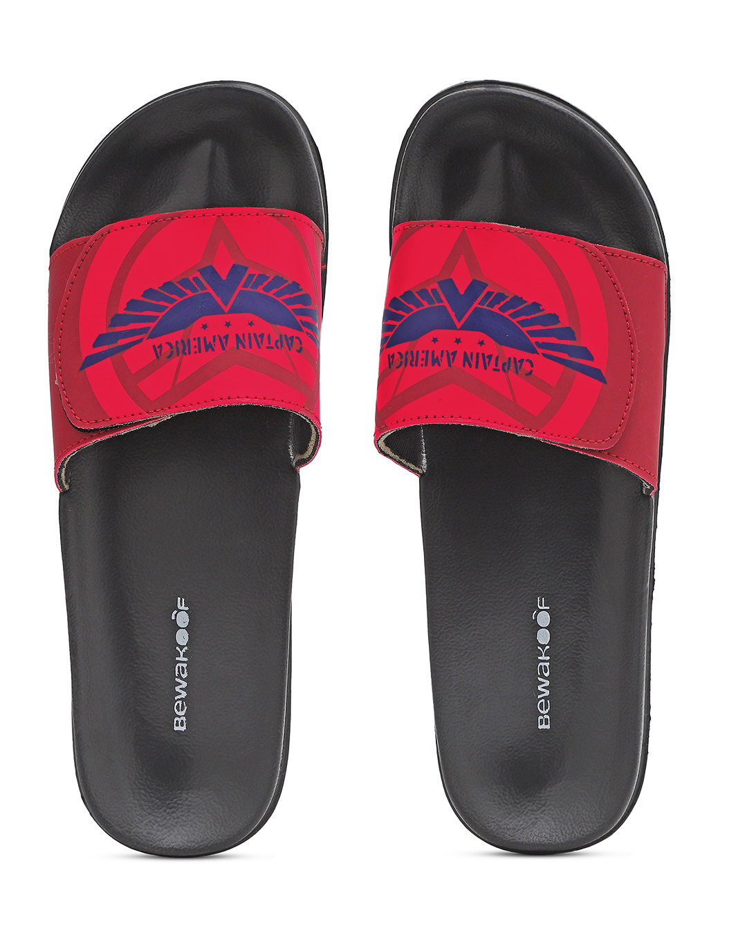 Buy Men's Black First Avenger Printed Velcro Sliders Online in India at ...