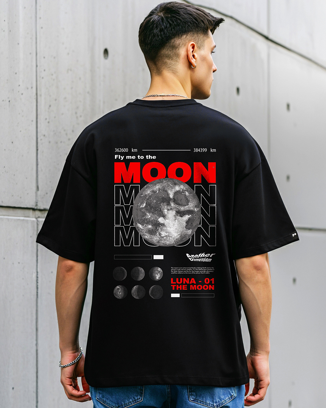 Buy Men's Black Fly Me To The Moon Graphic Printed Oversized T-shirt ...