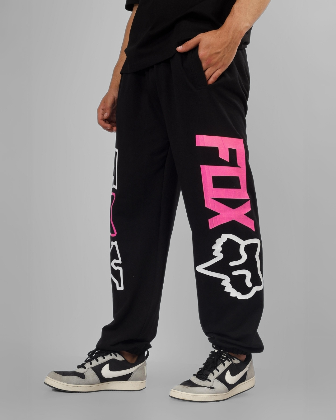 Buy Men's Black Fox Printed Relaxed Fit Joggers Online at Bewakoof