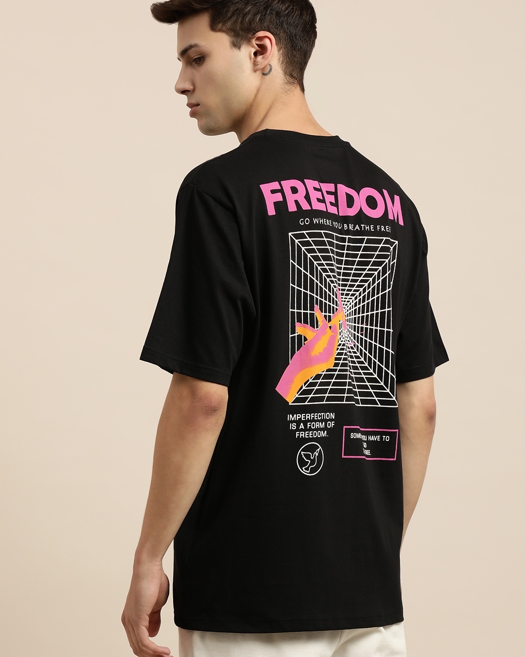 Buy Men's Black Freedom Graphic Printed Oversized T-shirt Online at ...