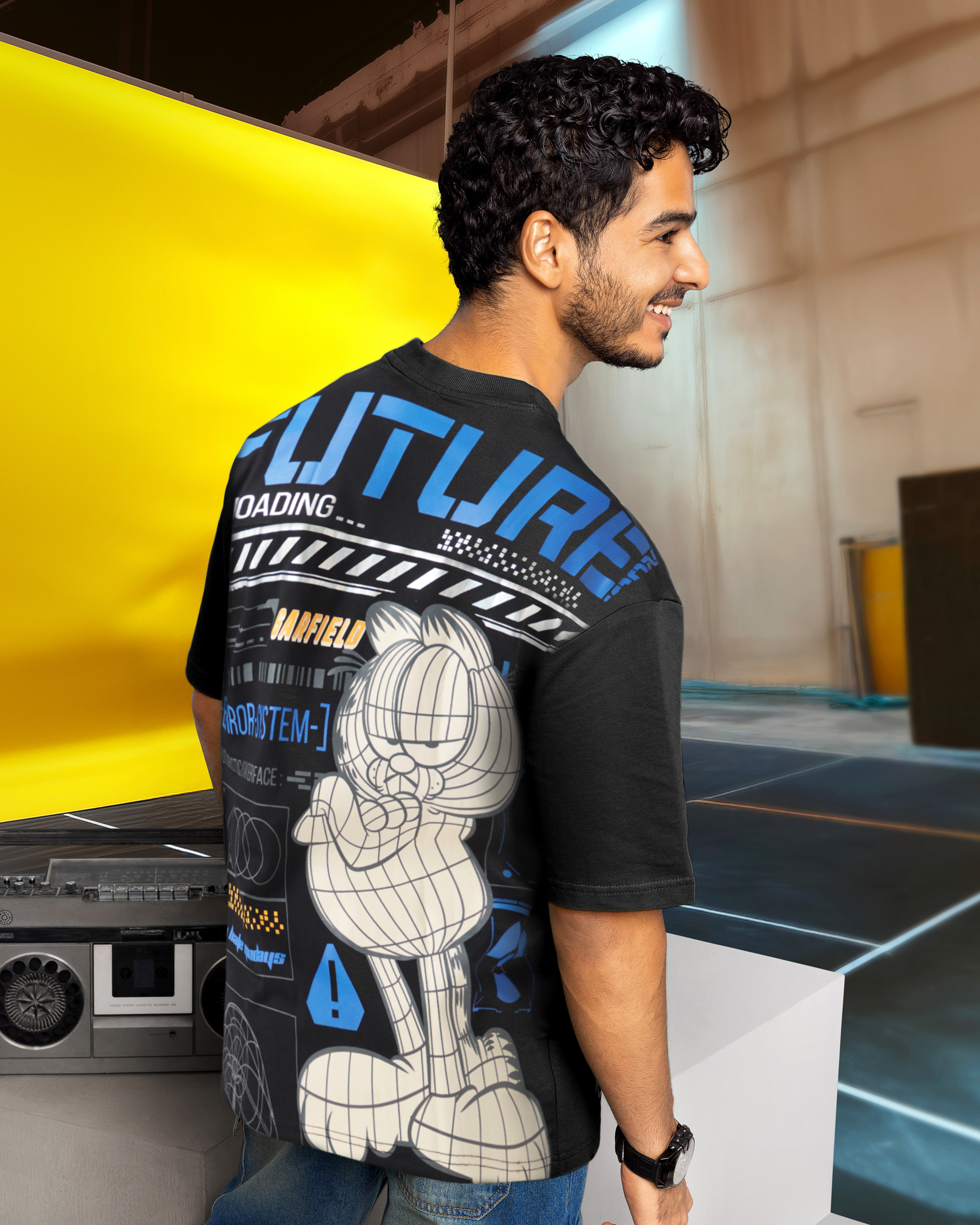 Buy Men's Black Future Graphic Printed Oversized T-shirt Online at Bewakoof