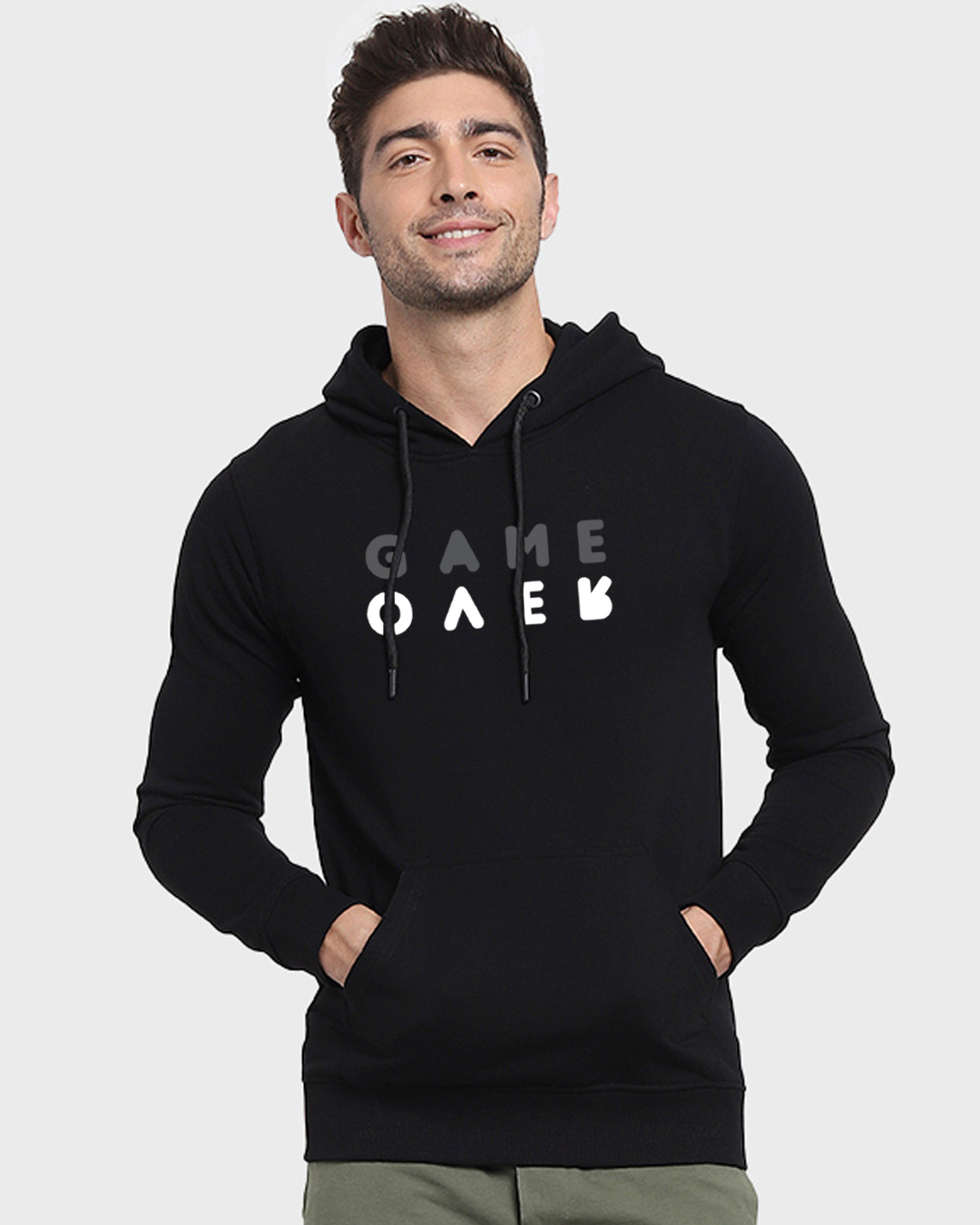 Buy Men's Black Game Over Typography Hoodies Online at Bewakoof