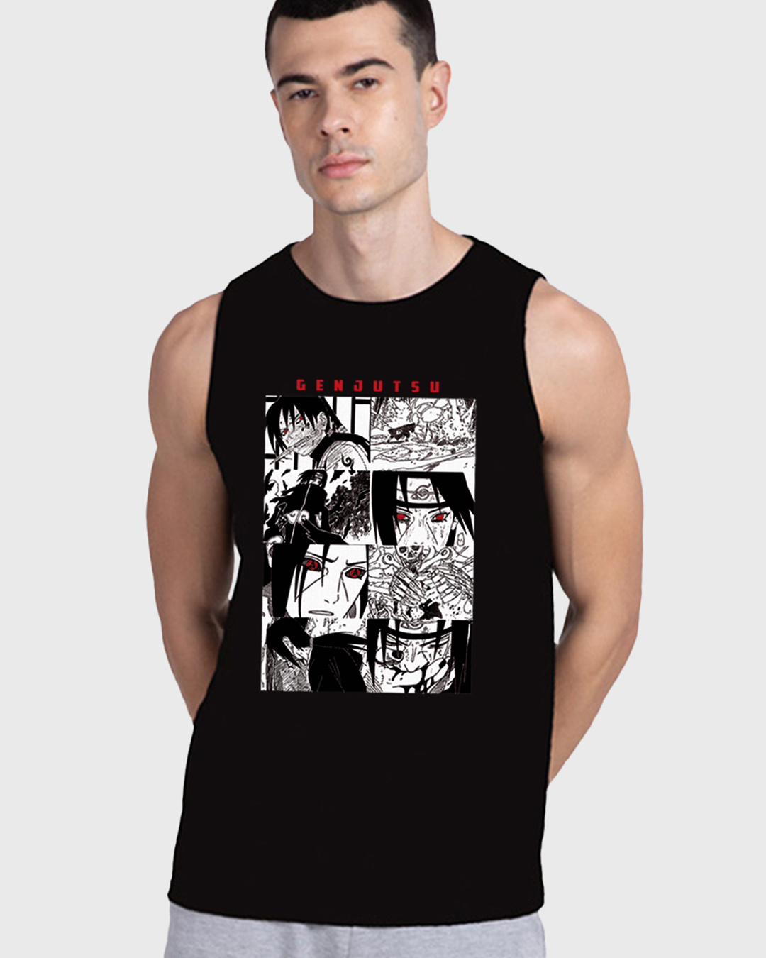 Buy Men's Black Genjutsu Graphic Printed Vest Online at Bewakoof