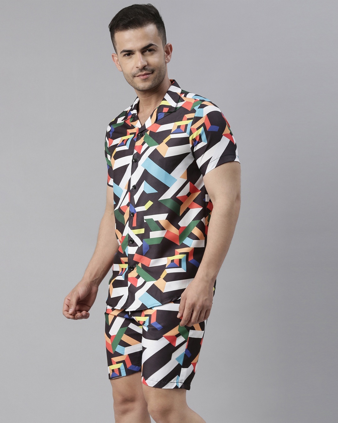 Buy Men's Black Geometric Printed Co-ord Set Online in India at Bewakoof