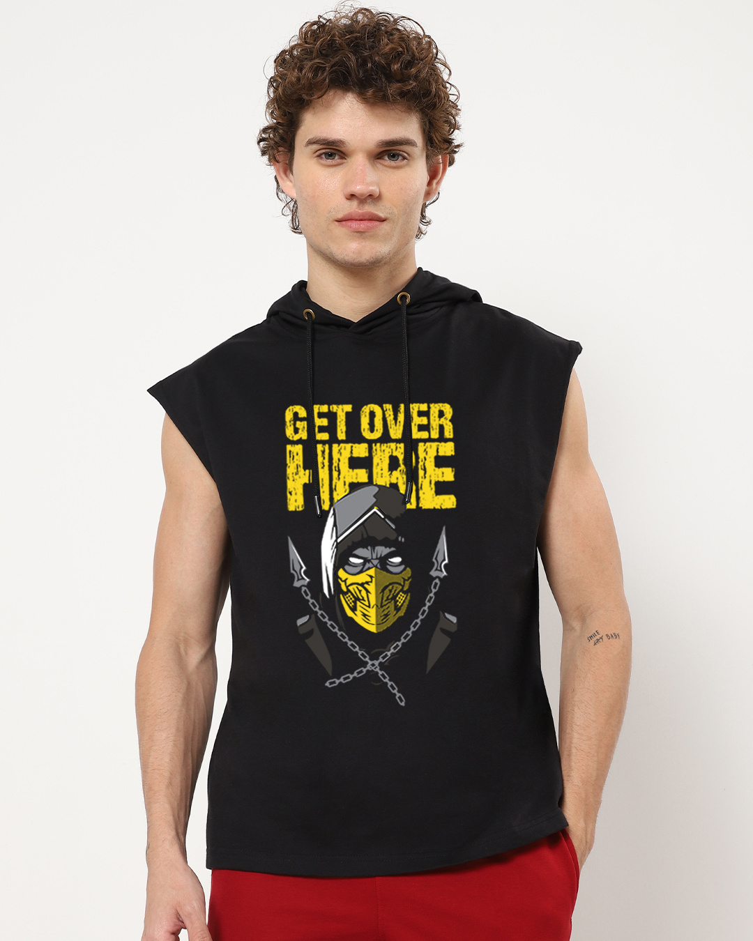 Buy Men's Black Get Over Here Hoodie Vest Online at Bewakoof
