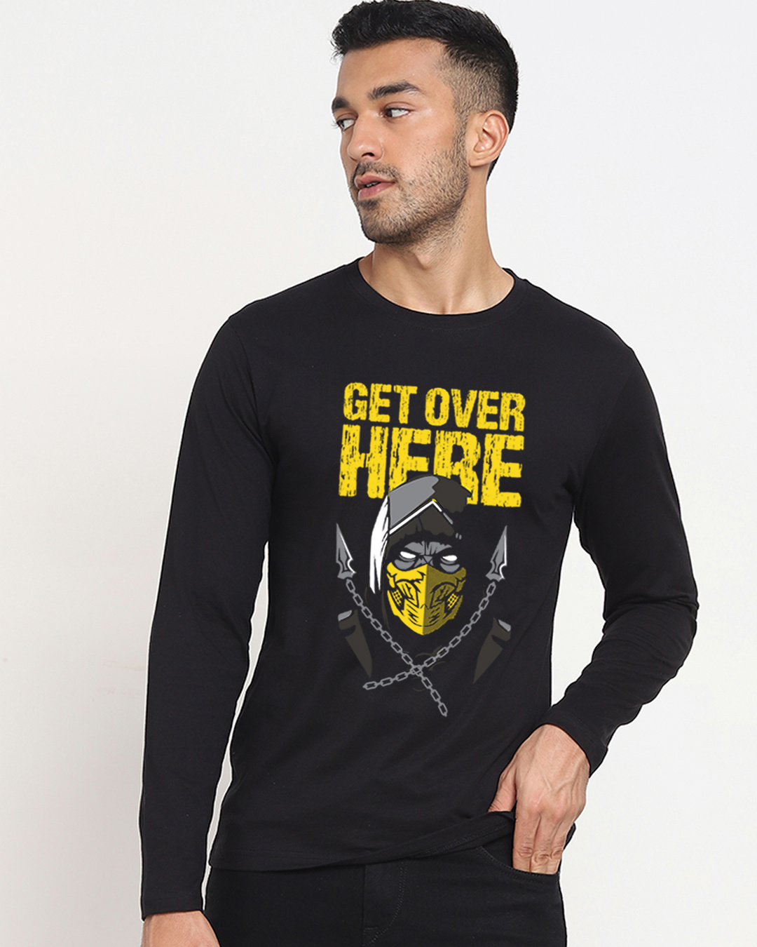 Buy Men's Black Get Over Here T-shirt Online at Bewakoof