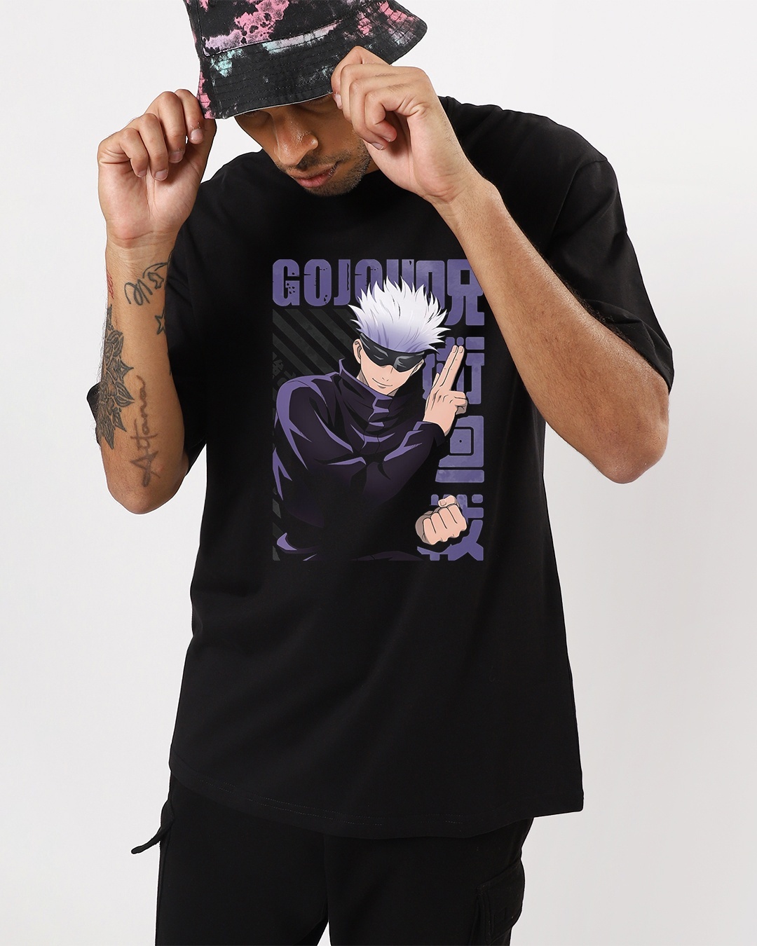 Buy Men's Black Anime Gojo Oversized T-shirt Online at Bewakoof