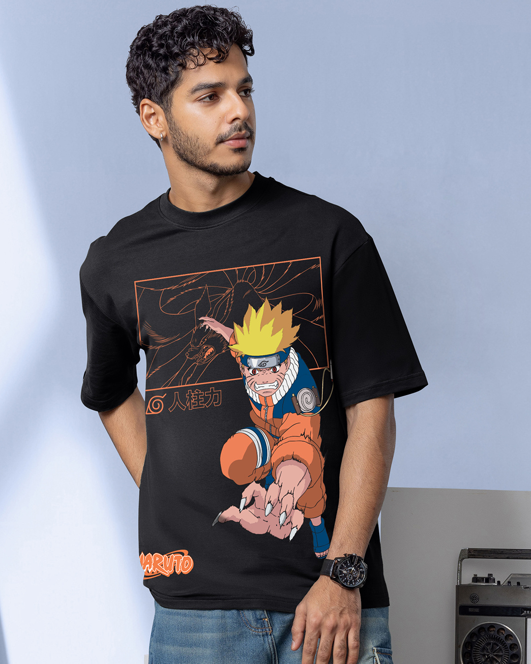 Buy Men's Black Graphic Printed Oversized T-shirt Online at Bewakoof