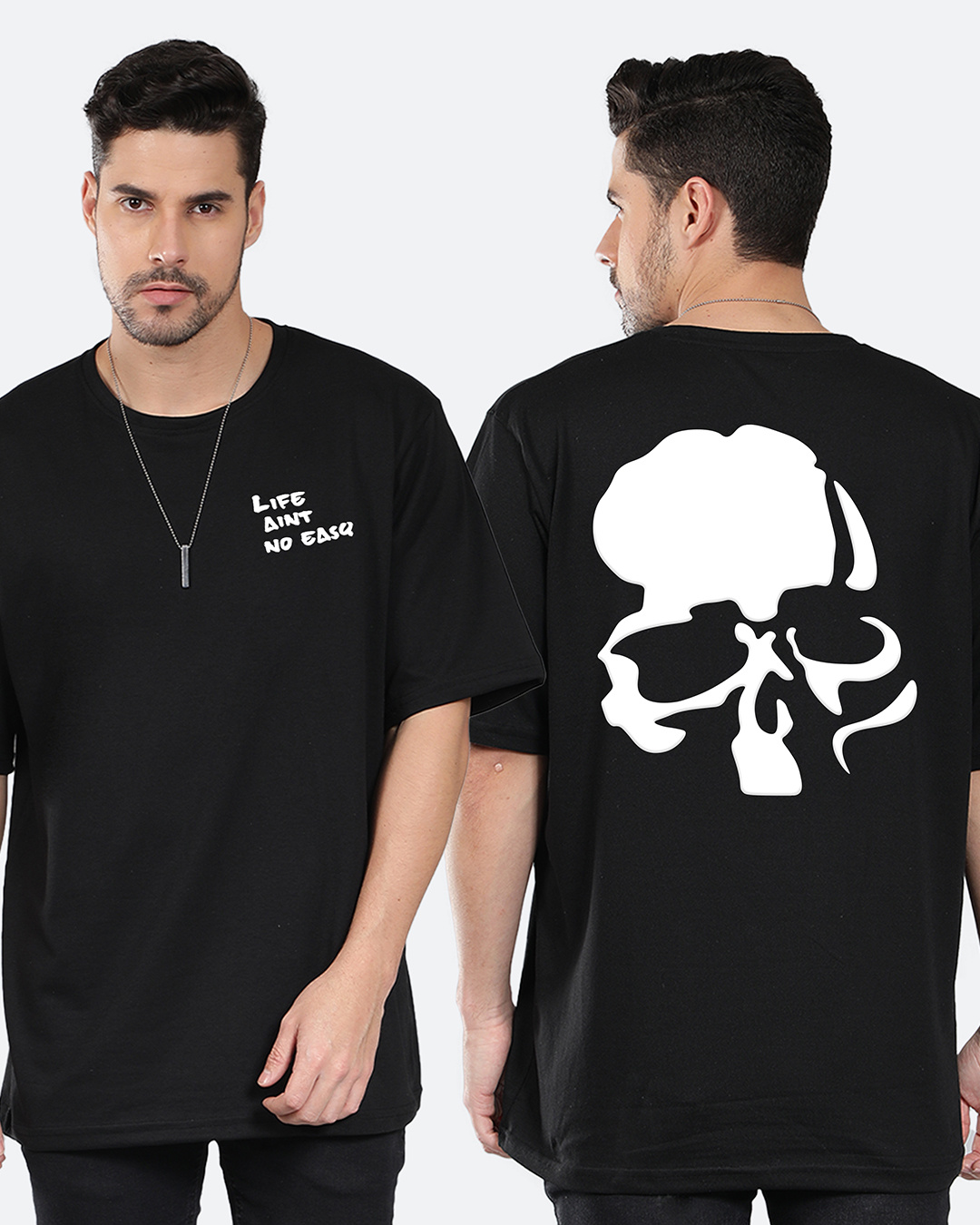 Buy Men's Black Graphic Printed Puff No Easy Oversized T-shirt Online at Bewakoof