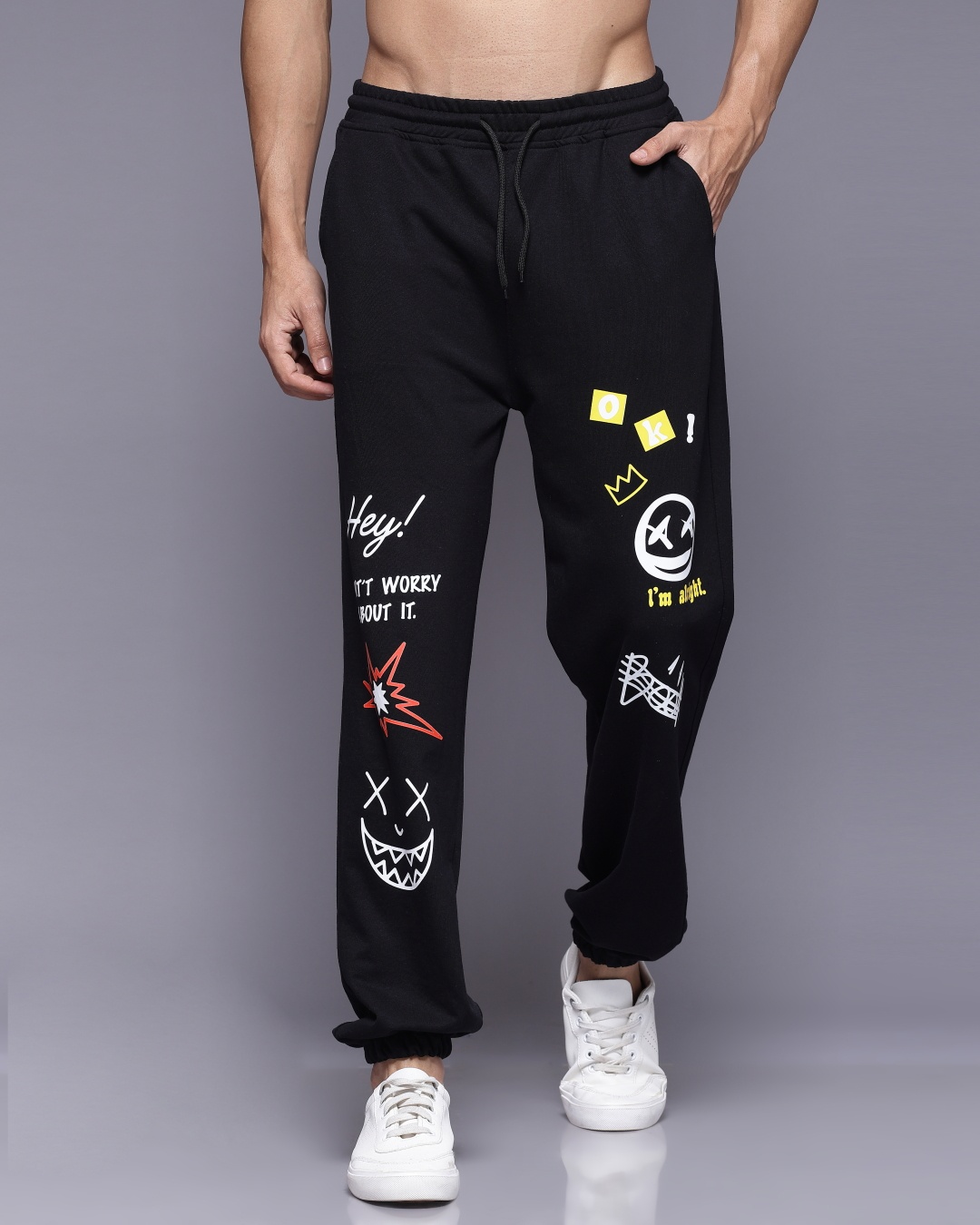 Buy Men's Black Graphic Printed Relaxed Fit Joggers Online at Bewakoof