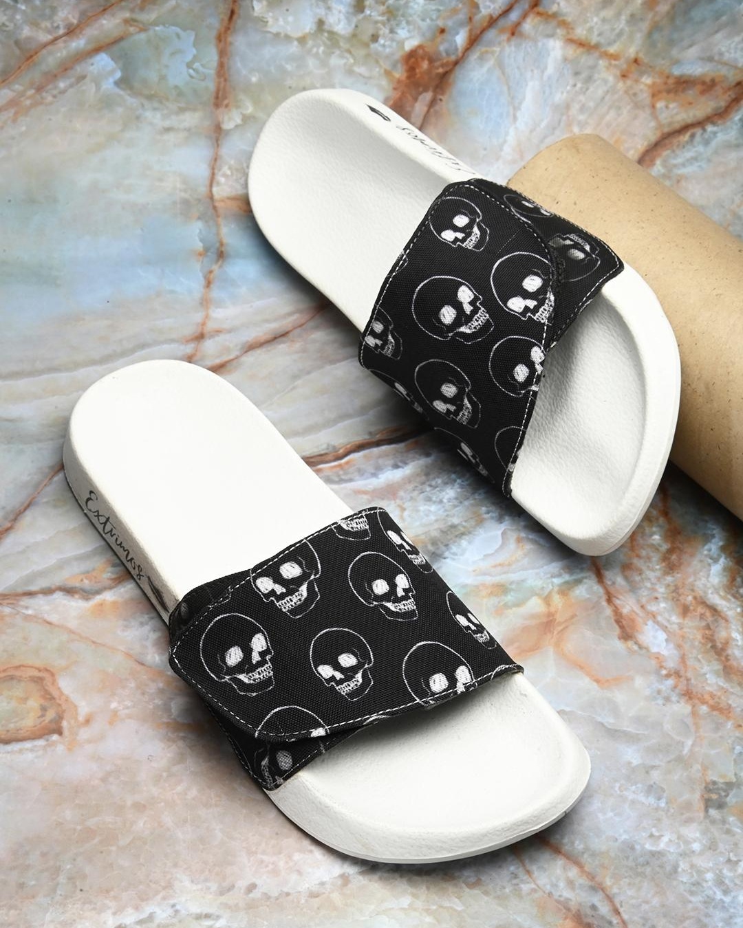 Buy Men's Black Skull Printed Adjustable Strap Sliders Online in India ...