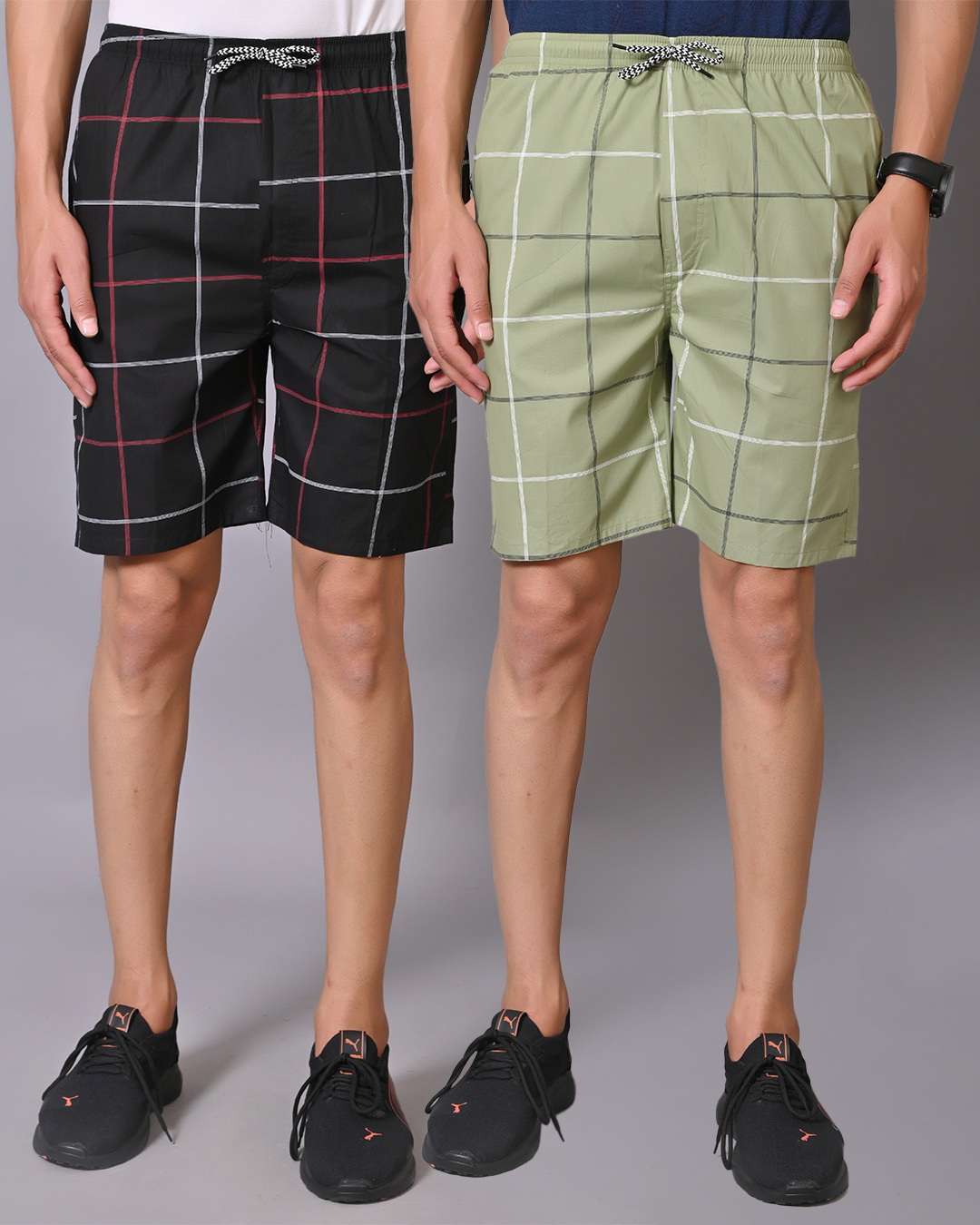Buy Pack of 2 Men's Black & Green Checked Shorts Online at Bewakoof
