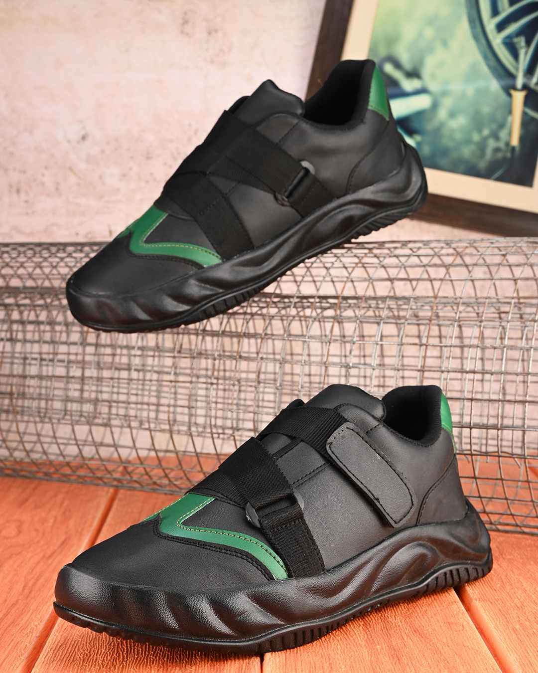 Buy Men's Black & Green Color Block Sneakers Online in India at Bewakoof