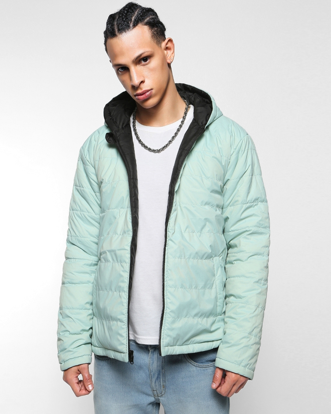 Buy Men's Black & Green Oversized Reversible Puffer Jacket Online at ...